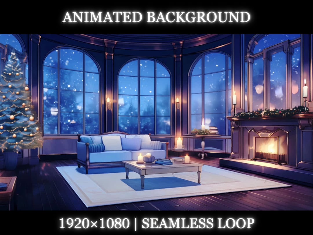 Vtuber Animated Background | Christmas Snowy Living Room Animated ...