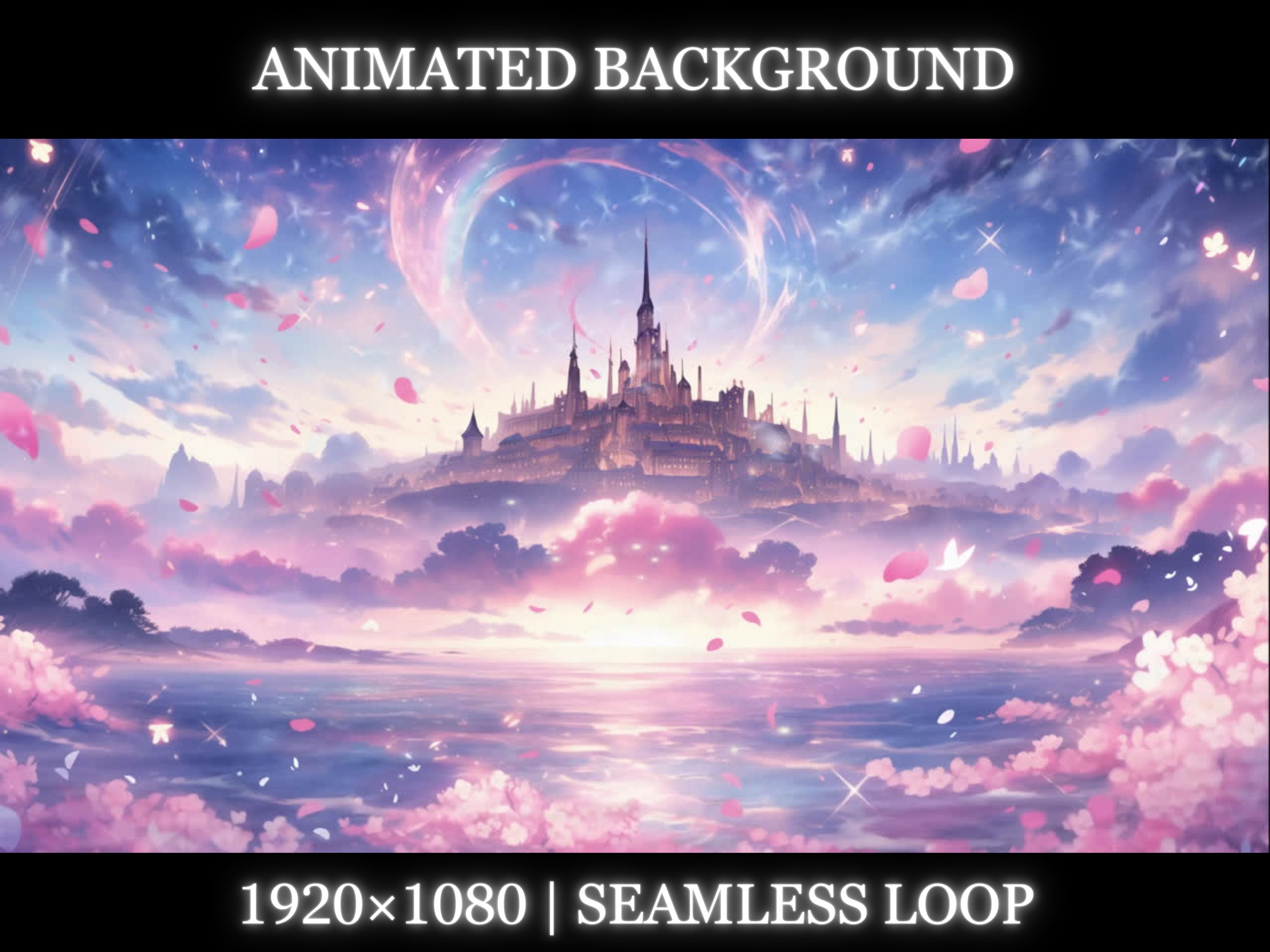 Vtuber Animated Background | Castle and Lake Sakura Animated Background ...