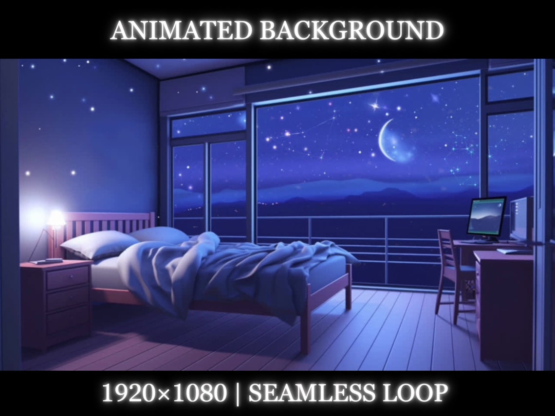 Vtuber Animated Background | Starry Bedroom Animated Background ...