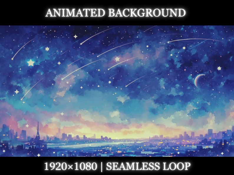 Vtuber Animated Background | Starry Night Over the City Background ...