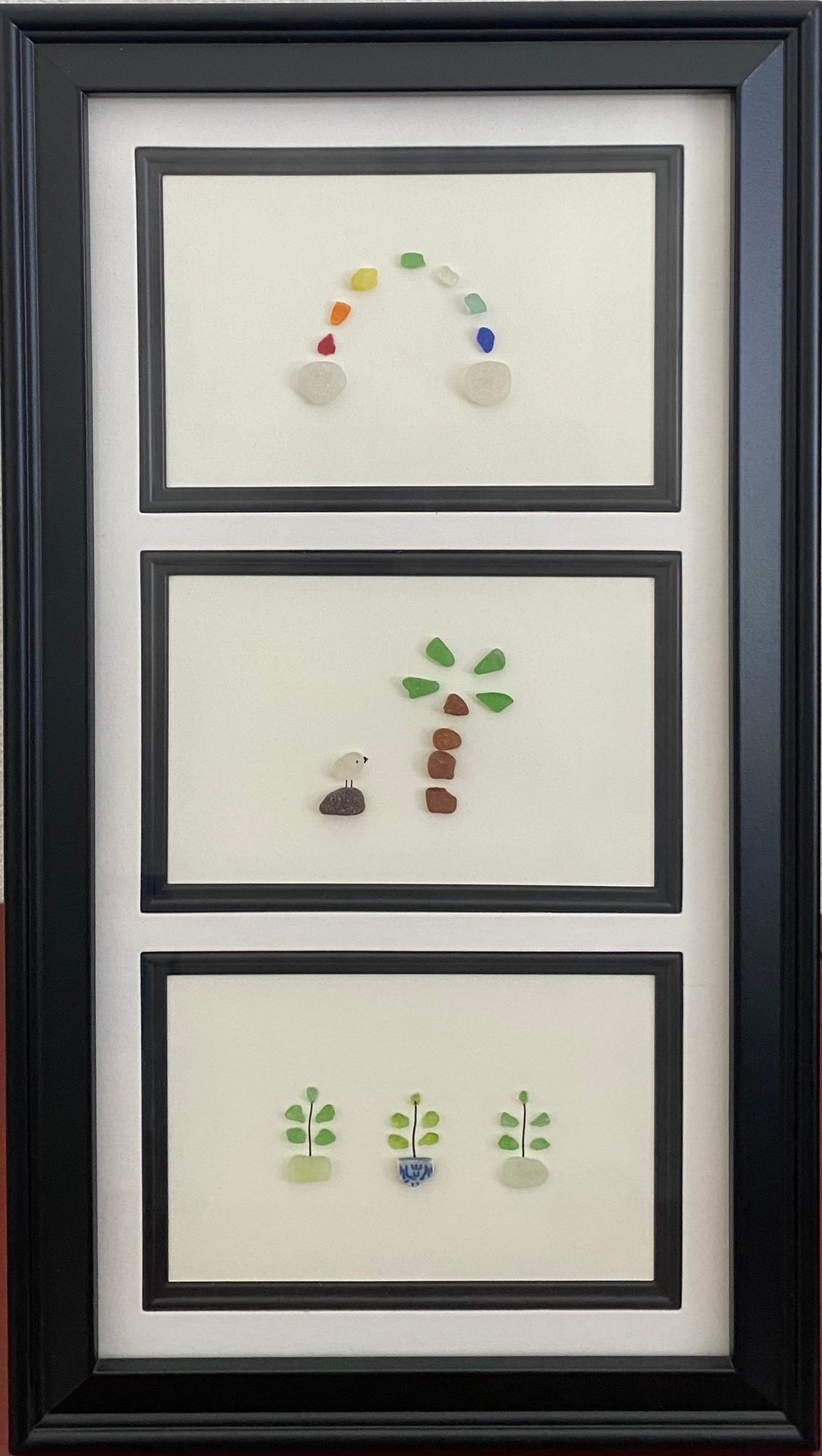 Framed Sea Glass Art: Rainbow, Palm Tree, Succulents/plants! - Etsy
