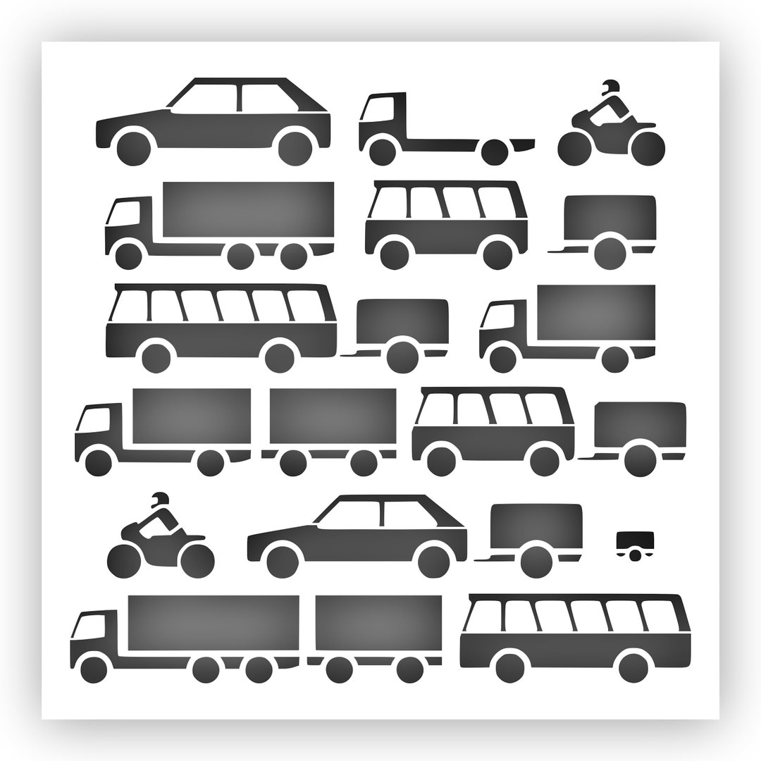 Vehicles Cars Trucks Motorcycles Stencil - Choose a Size - Laser-cut ...