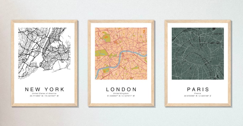 Set of 3 Custom Maps, Our Story Map Set, Where We Met Map, First Date ...