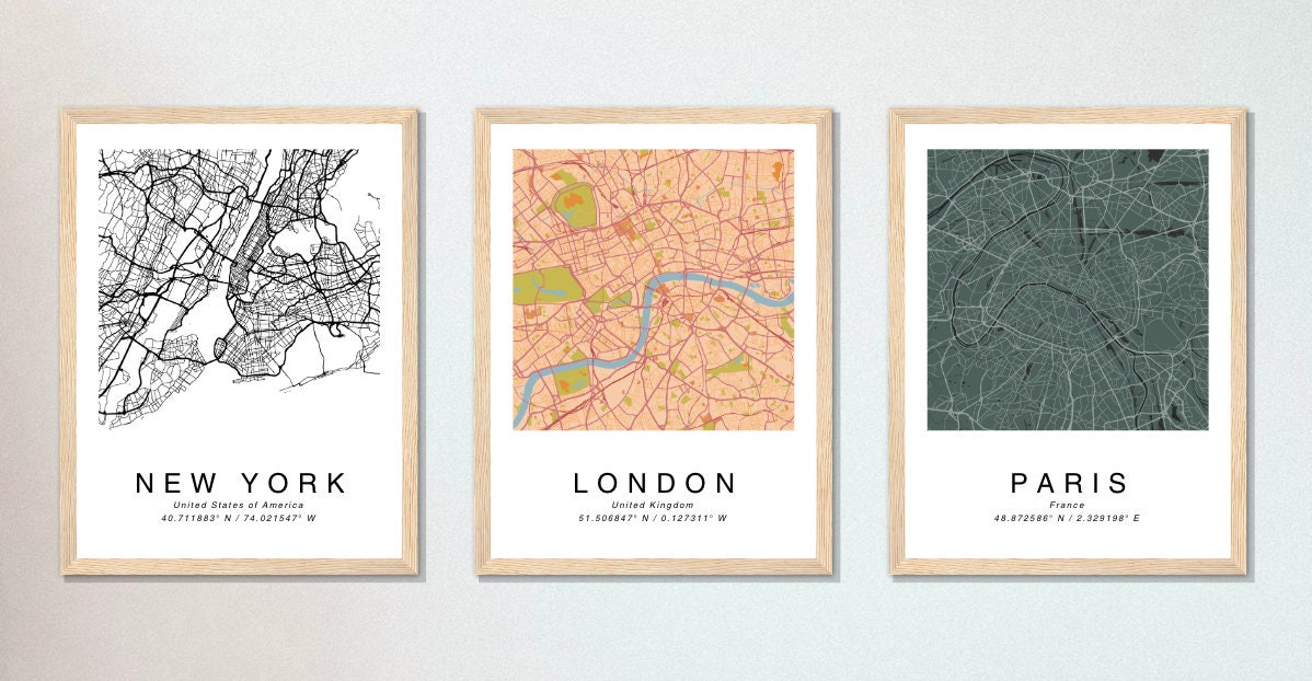 Set of 3 Custom Maps, Our Story Map Set, Where We Met Map, First Date ...