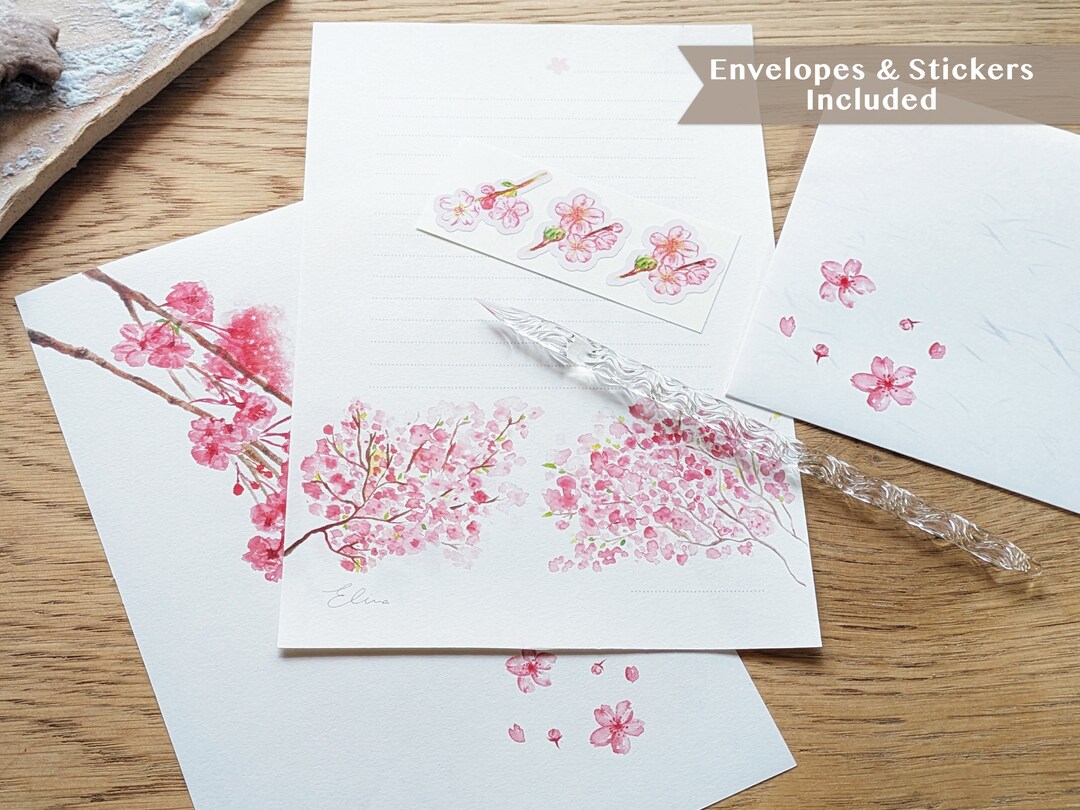 Spring Cherry Blossom Letter Set Bamboo Paper, Sakura Stationery, Japan ...