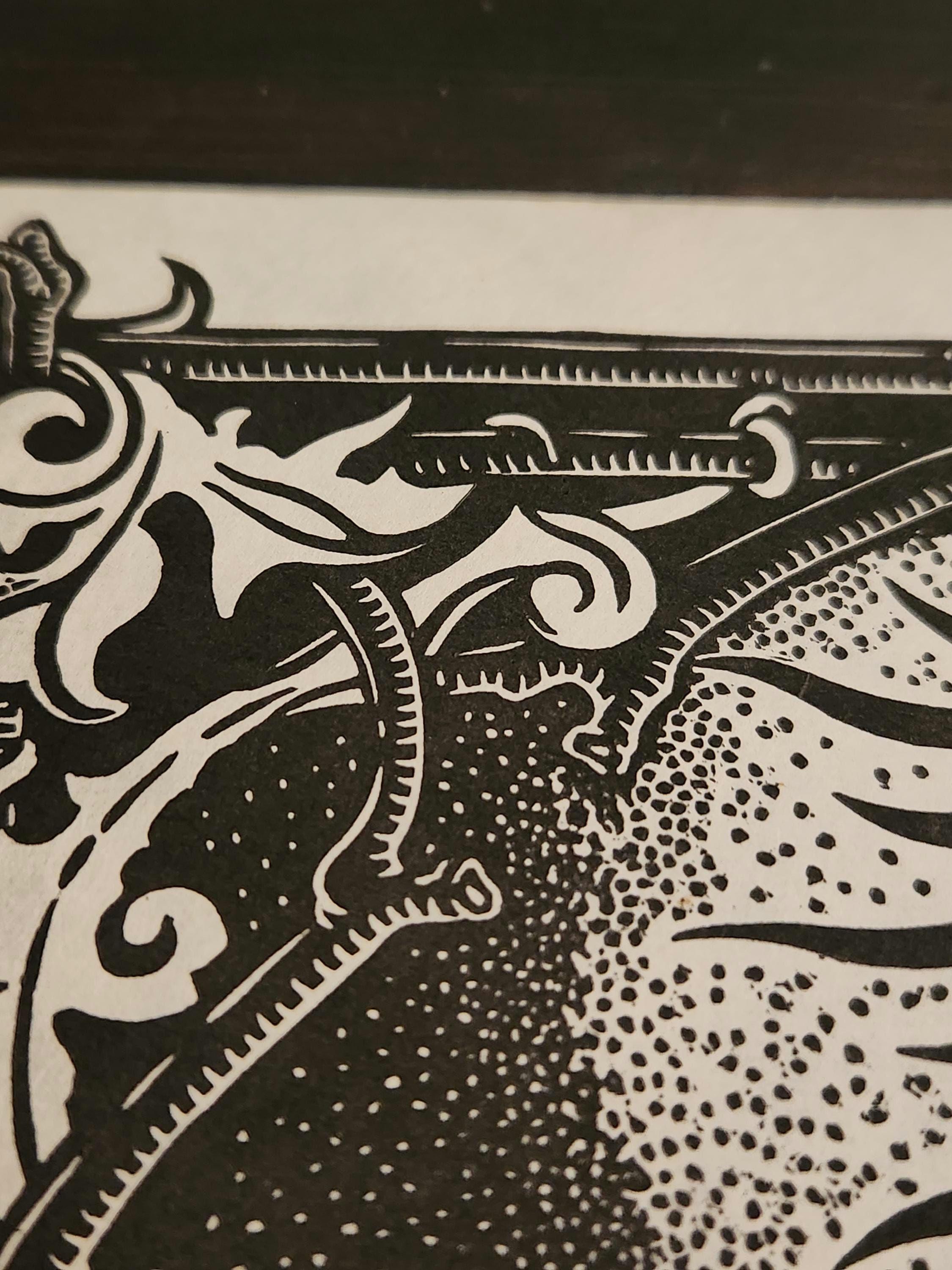 Linocut Print "the Lich" Hand Carved Hand Printed Undead Wizard ...