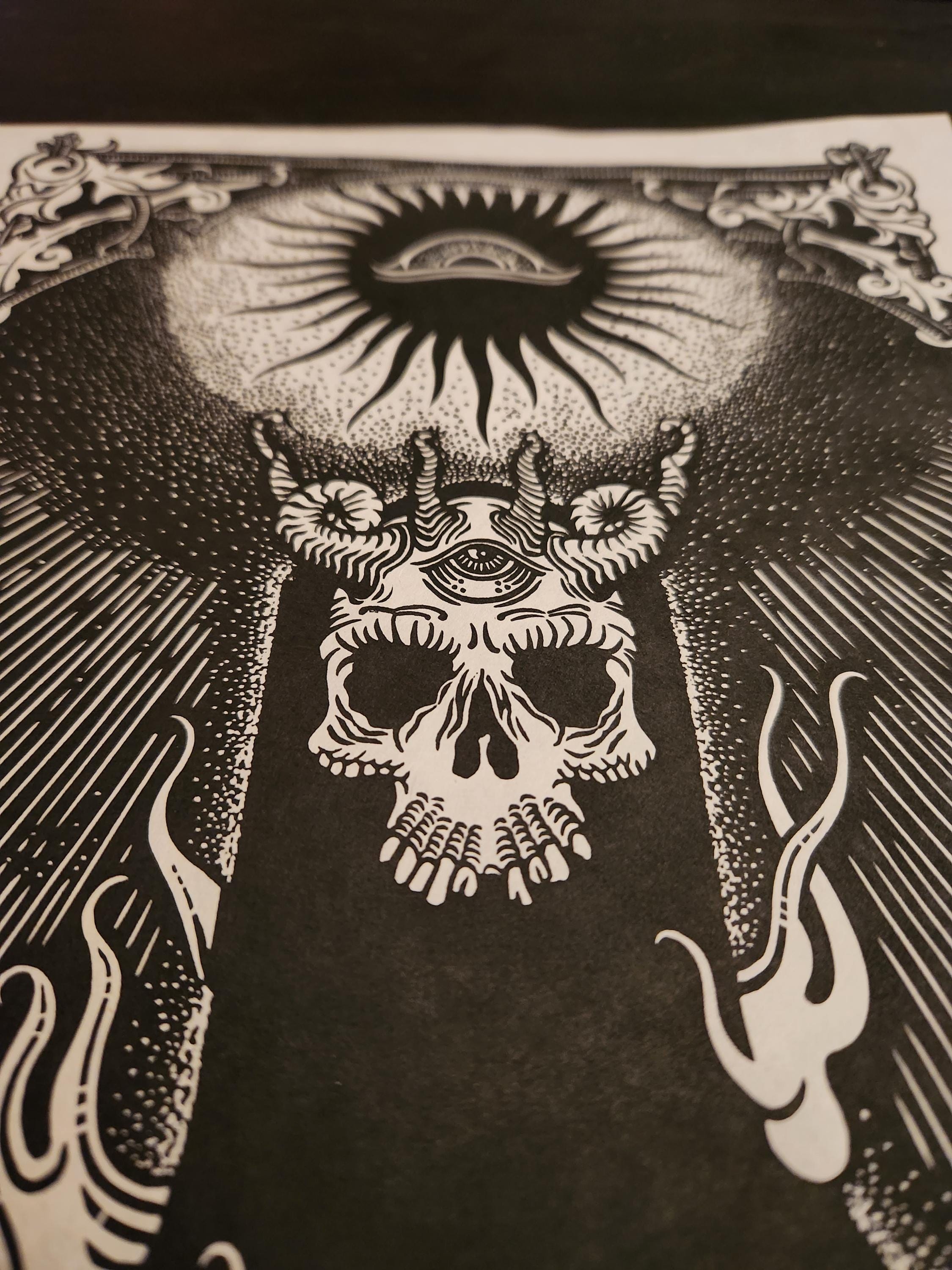 Linocut Print "the Lich" Hand Carved Hand Printed Undead Wizard ...