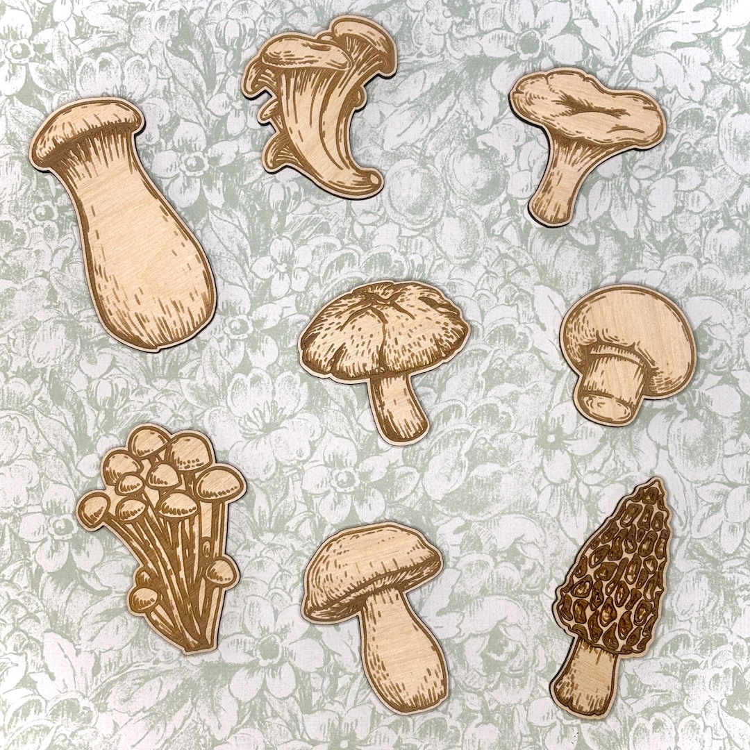 MADE-TO-ORDER Set of 8 Wooden Mushroom Magnets, Handmade Gift for Fungi ...