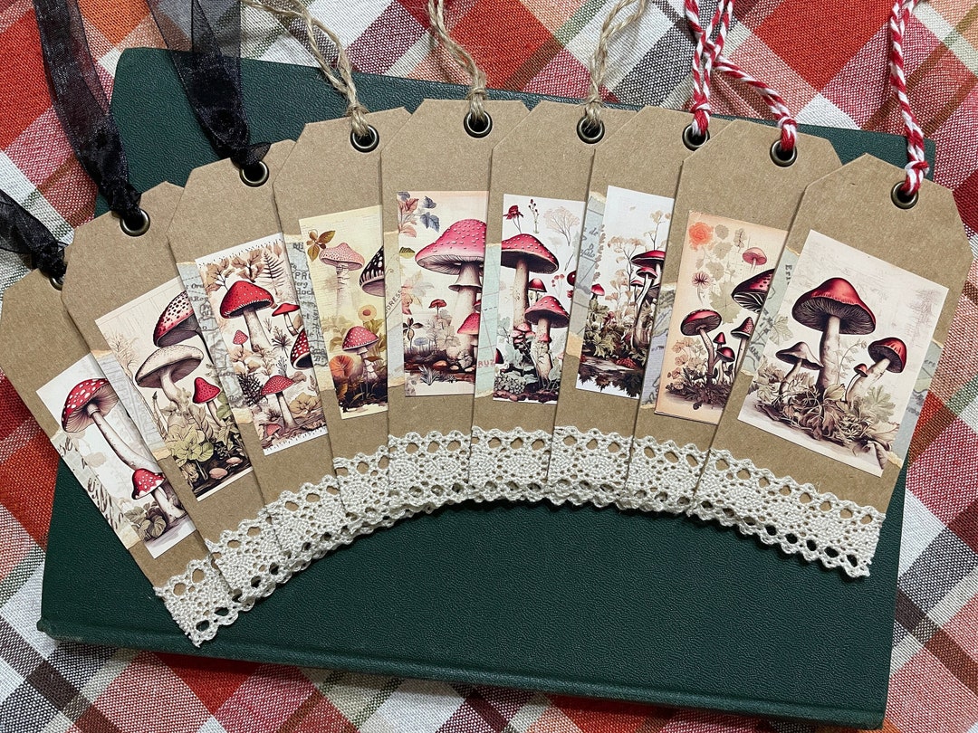 9 Whimsical Mushroom Tags, Kitschy Toadstool Tag for Junk Journaling ...