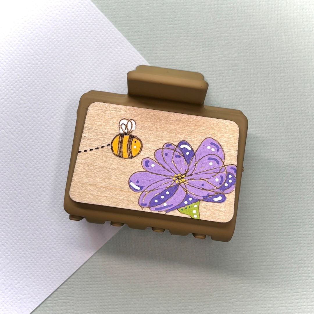 Hand-painted Bee and Flower Claw Hairclip, 2 Inches, Maple Wood and ...
