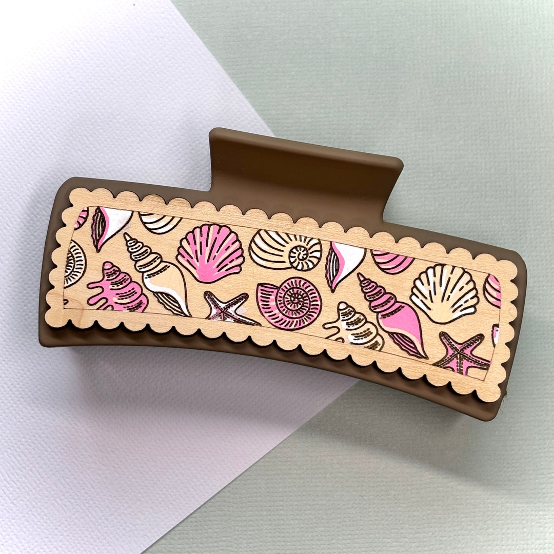 Hand-painted Seashells Claw Hairclip, 4 Inches, Shell Coastal Design ...