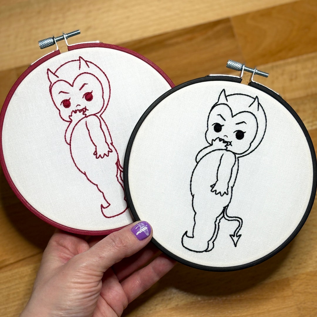 Your Choice Devil Kewpie Baby Hand-embroidered Hoop Art in Cherry Red ...