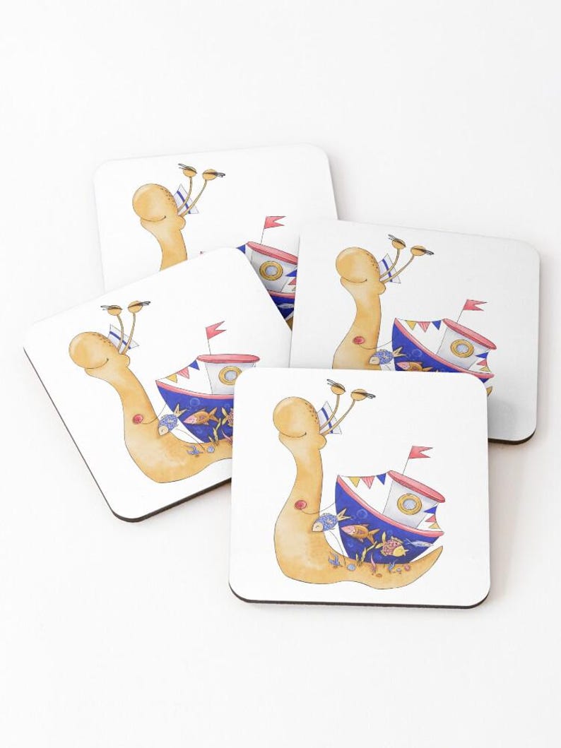 Sailor Snail With a Boat and Fish Card Sticker Print. Clip Art ...