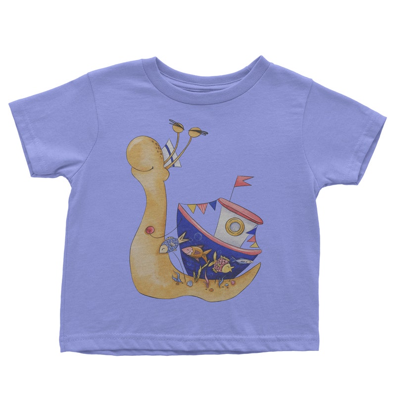 Sailor Snail With a Boat and Fish Card Sticker Print. Clip Art ...