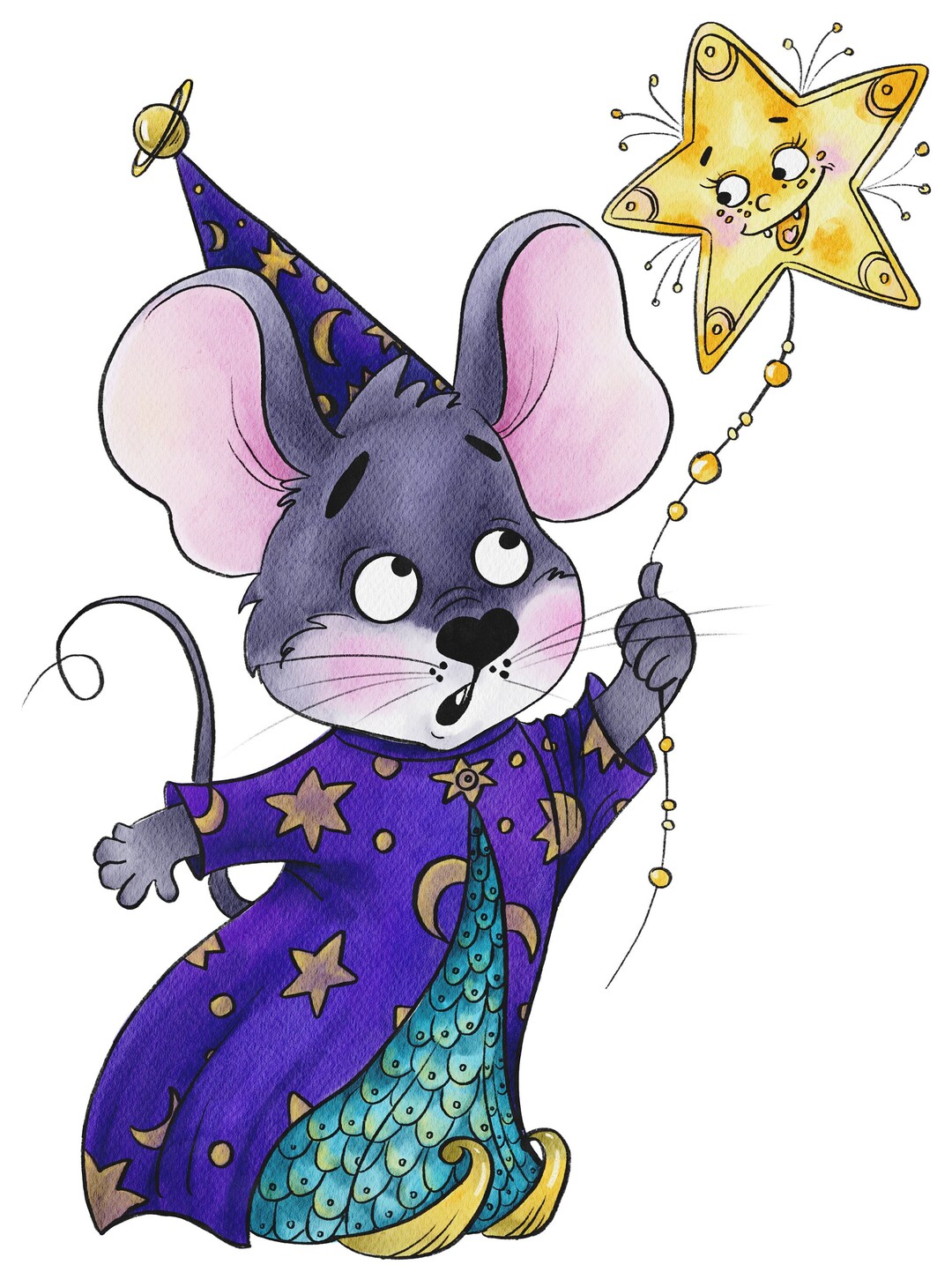 Stargazer in a Starry Coat and Hat Catching a Smiling Star. Clip Art ...