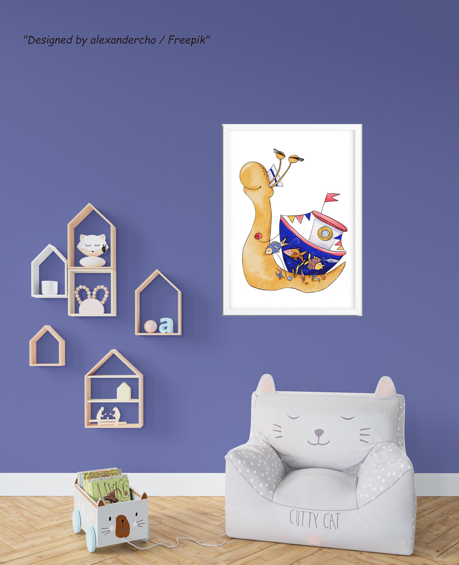 Sailor Snail With a Boat and Fish Card Sticker Print. Clip Art ...