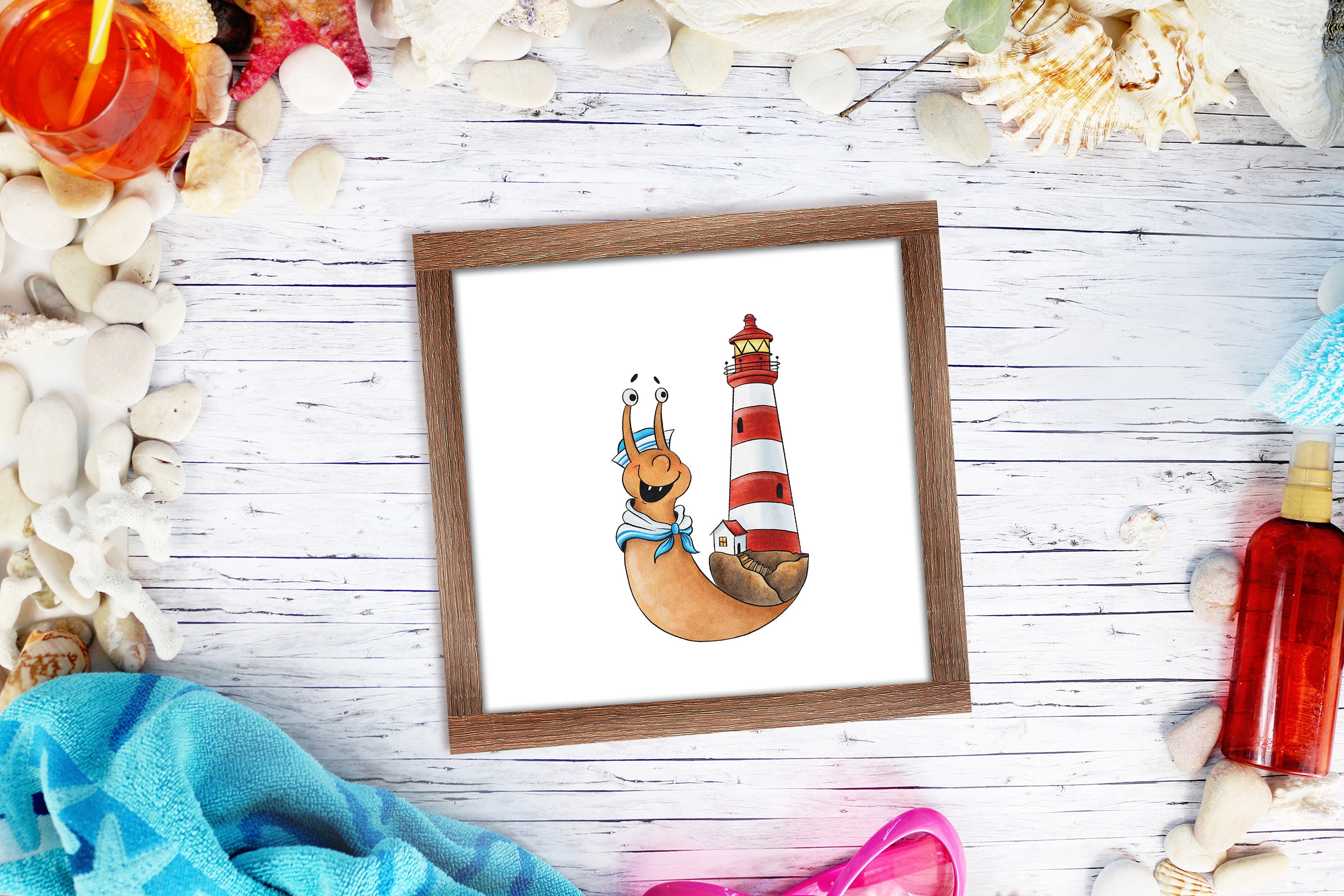 Sailor Snail and a Lighthouse. Clip Art, Scrapbooking, Digital Download ...