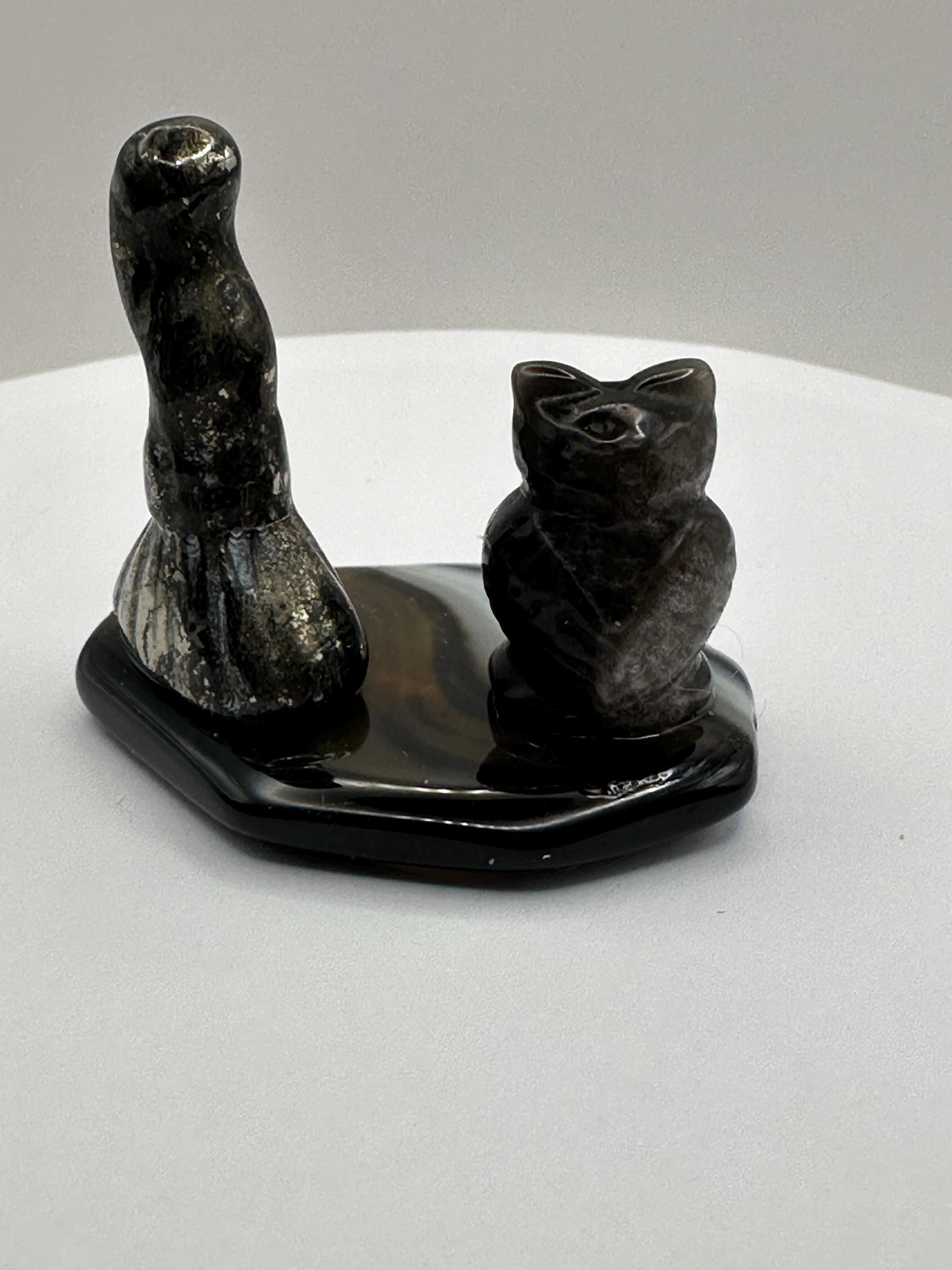 Black Obsidian Owl With a Pyrite Broom on Black Lace Agate Base Cover ...