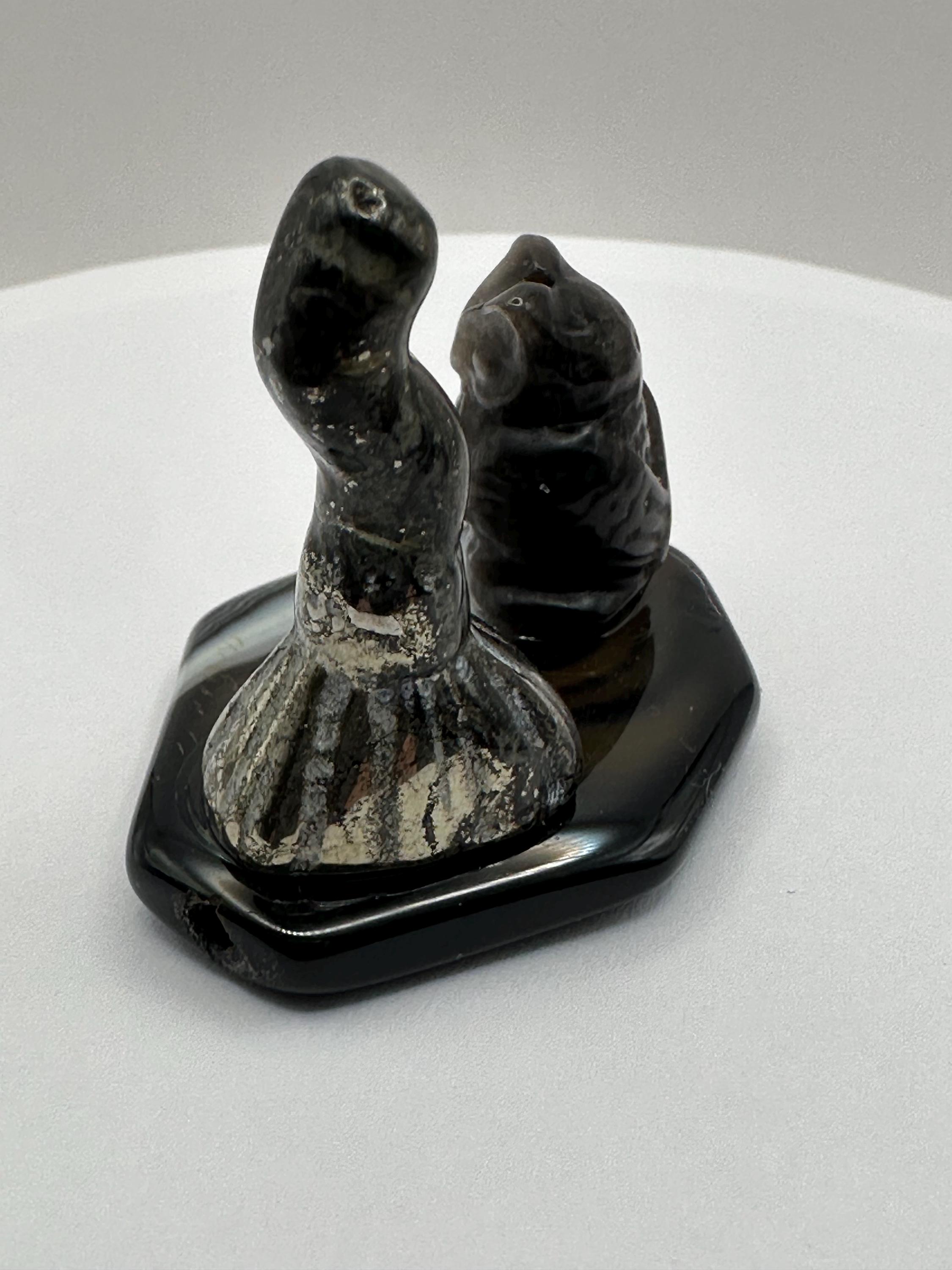 Black Obsidian Owl With a Pyrite Broom on Black Lace Agate Base Cover ...