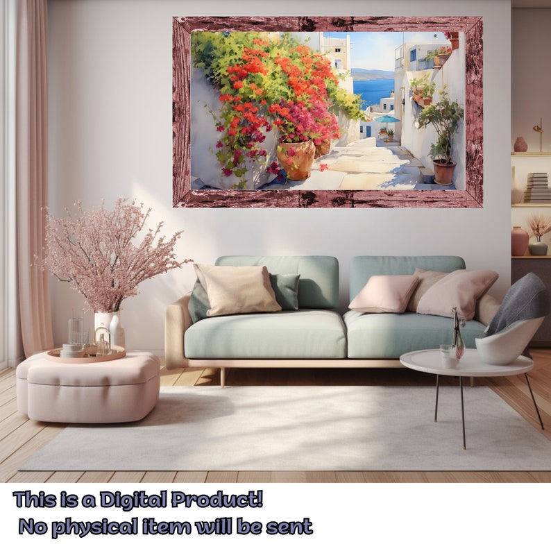 9 Greek Scenery Wall Arts, Greece Background Bundle, Watercolor Wallart ...