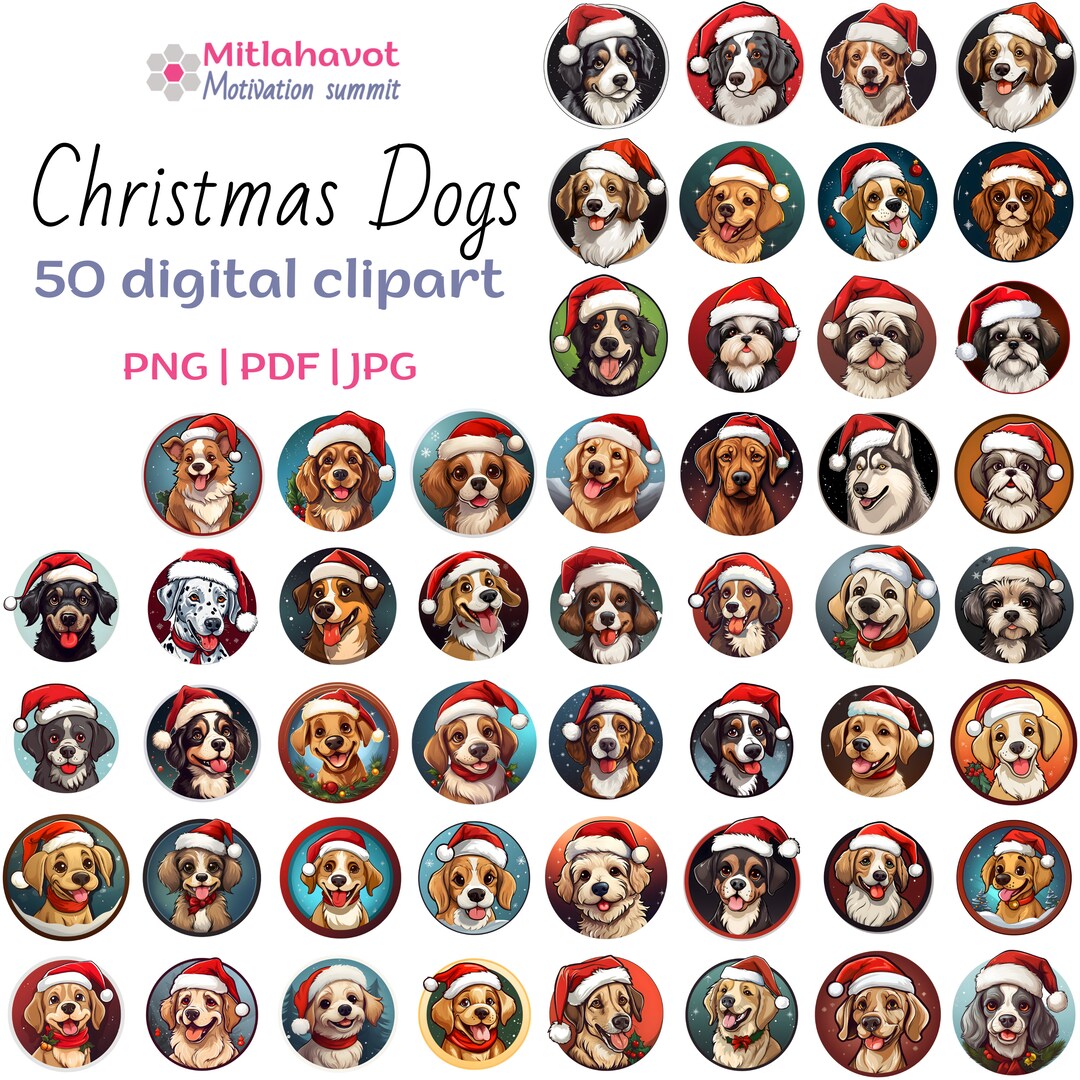 50 Christmas Dogs Clipart / Dog Santa Hat / Santa Cliparts / Xmas ...