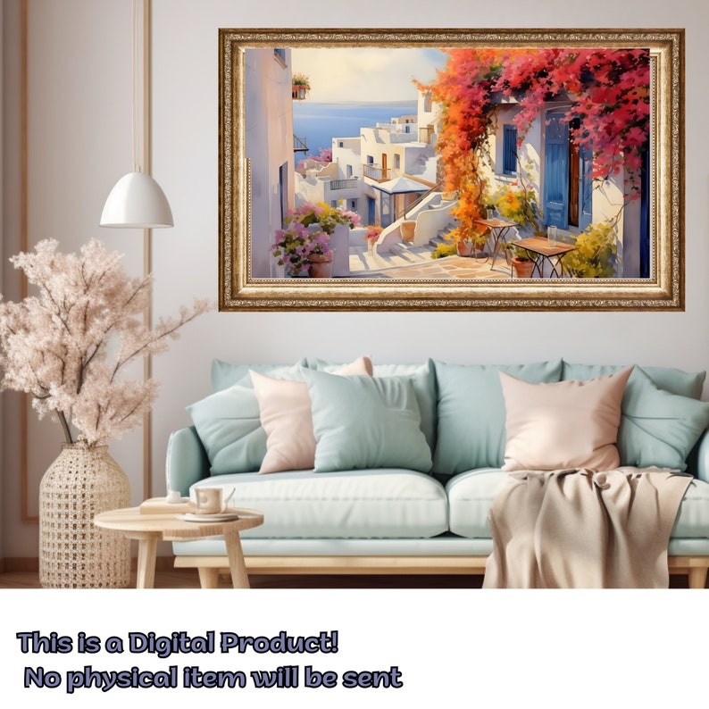 9 Greek Scenery Wall Arts, Greece Background Bundle, Watercolor Wallart ...