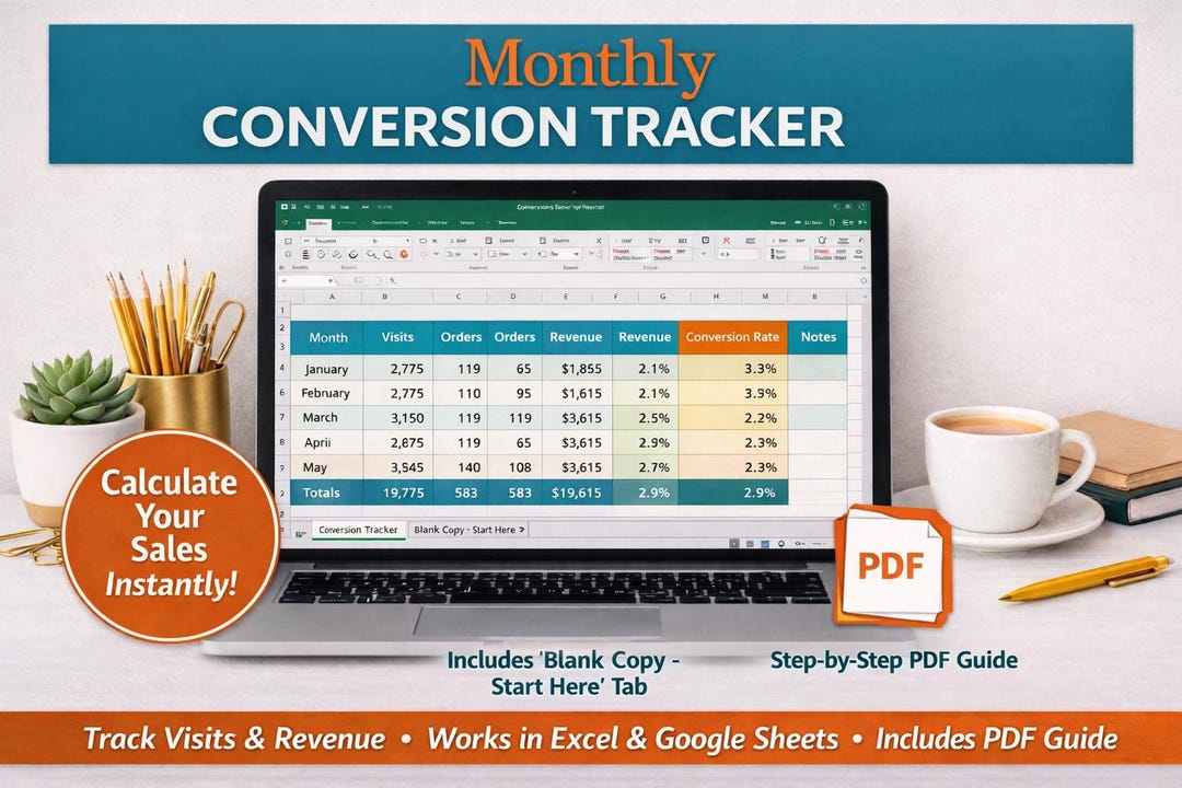 Monthly Conversions & Growth Tracker Editable Excel and Google Sheets ...