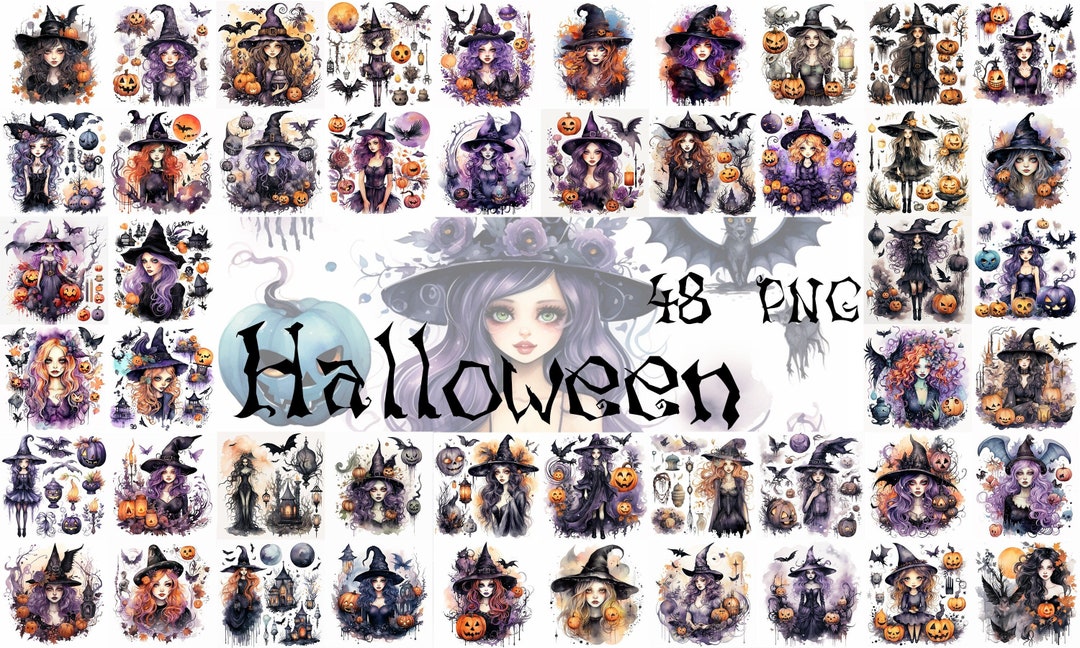 48 PNG, Halloween Clipart, Watercolor Mystical, Gothic, Magical ...