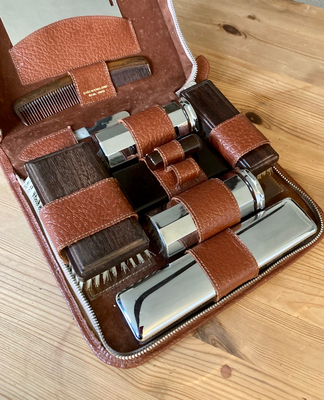 Vintage Men’s Grooming Kit Leather Case Bakelite Chrome Plate Gillette ...
