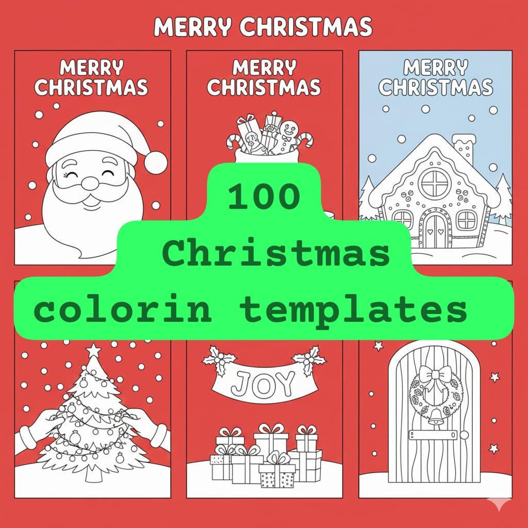 100 Christmas Coloring Pages – Kids Holiday Activity Book – Printable ...