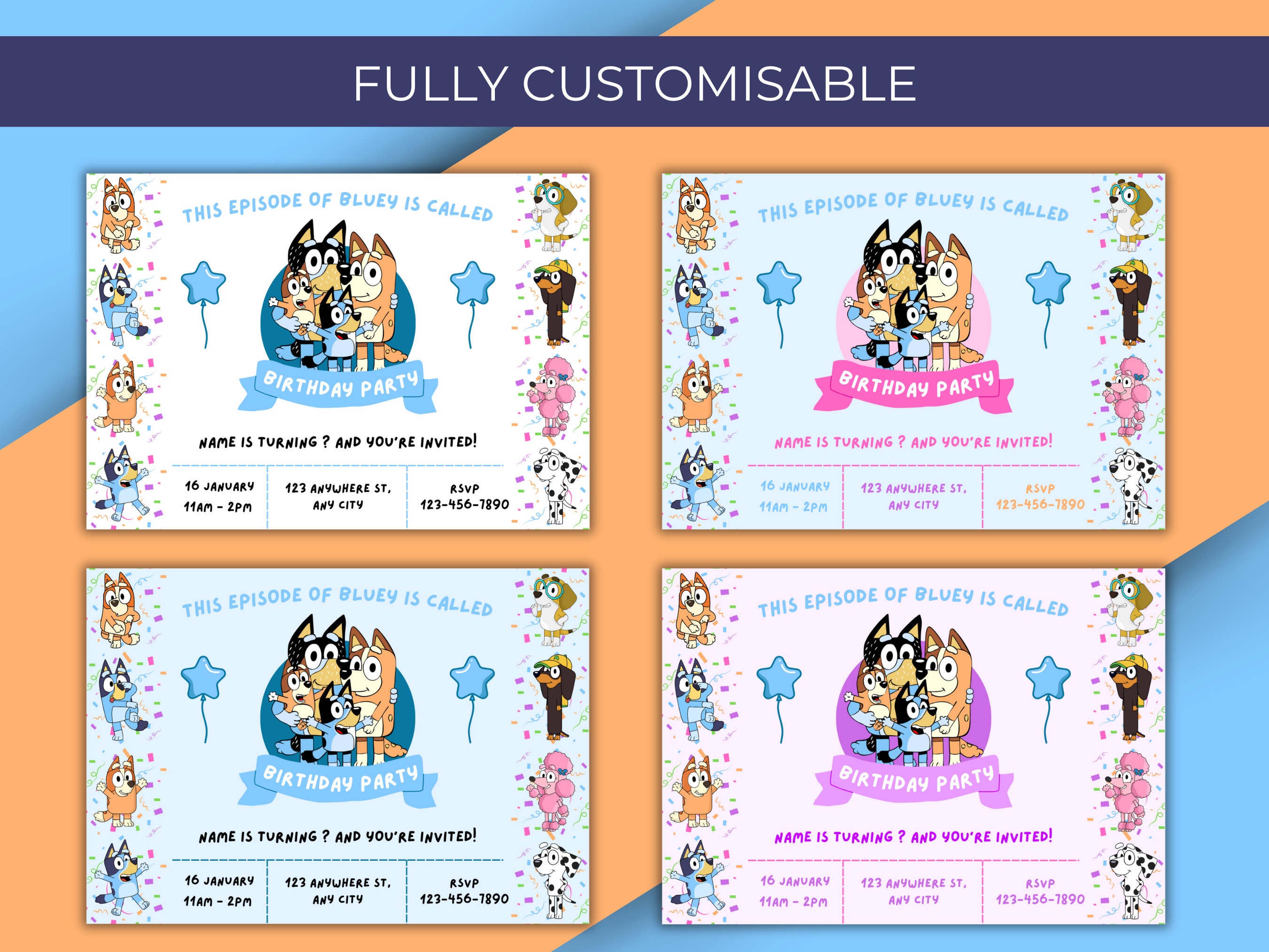 Bluey Party Invitation Bluey Birthday Party Invite Kids - Etsy