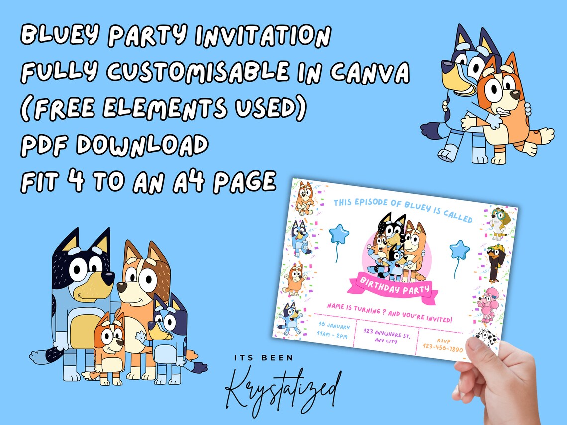 Bluey Party Invitation Bluey Birthday Party Invite Kids - Etsy