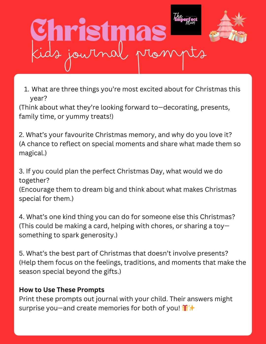 Christmas Journal Prompts for Kids | Printable Holiday Activity Age 4 ...