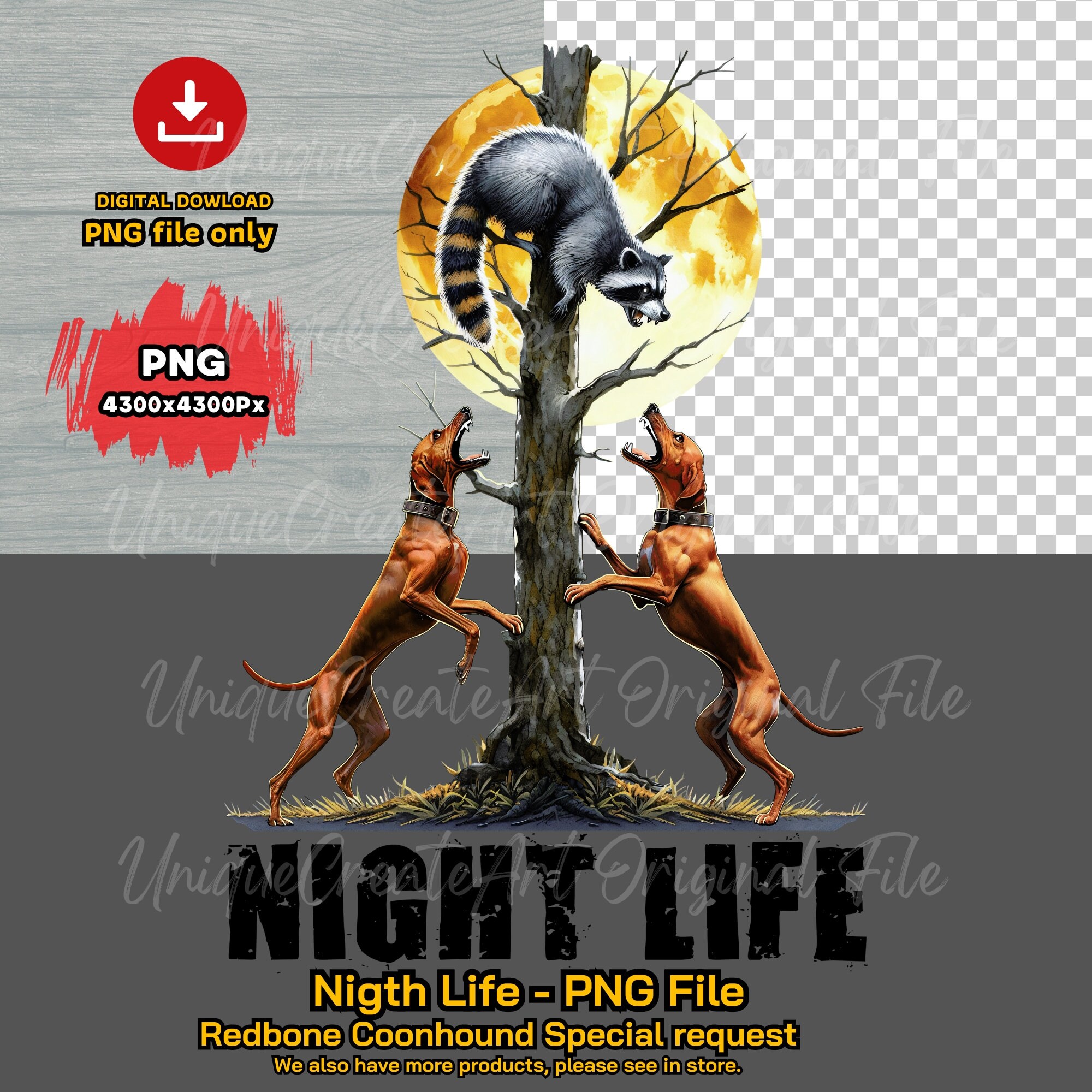 Night Life PNG: Redbone Coonhound Hunting Design (digital Download) - Etsy