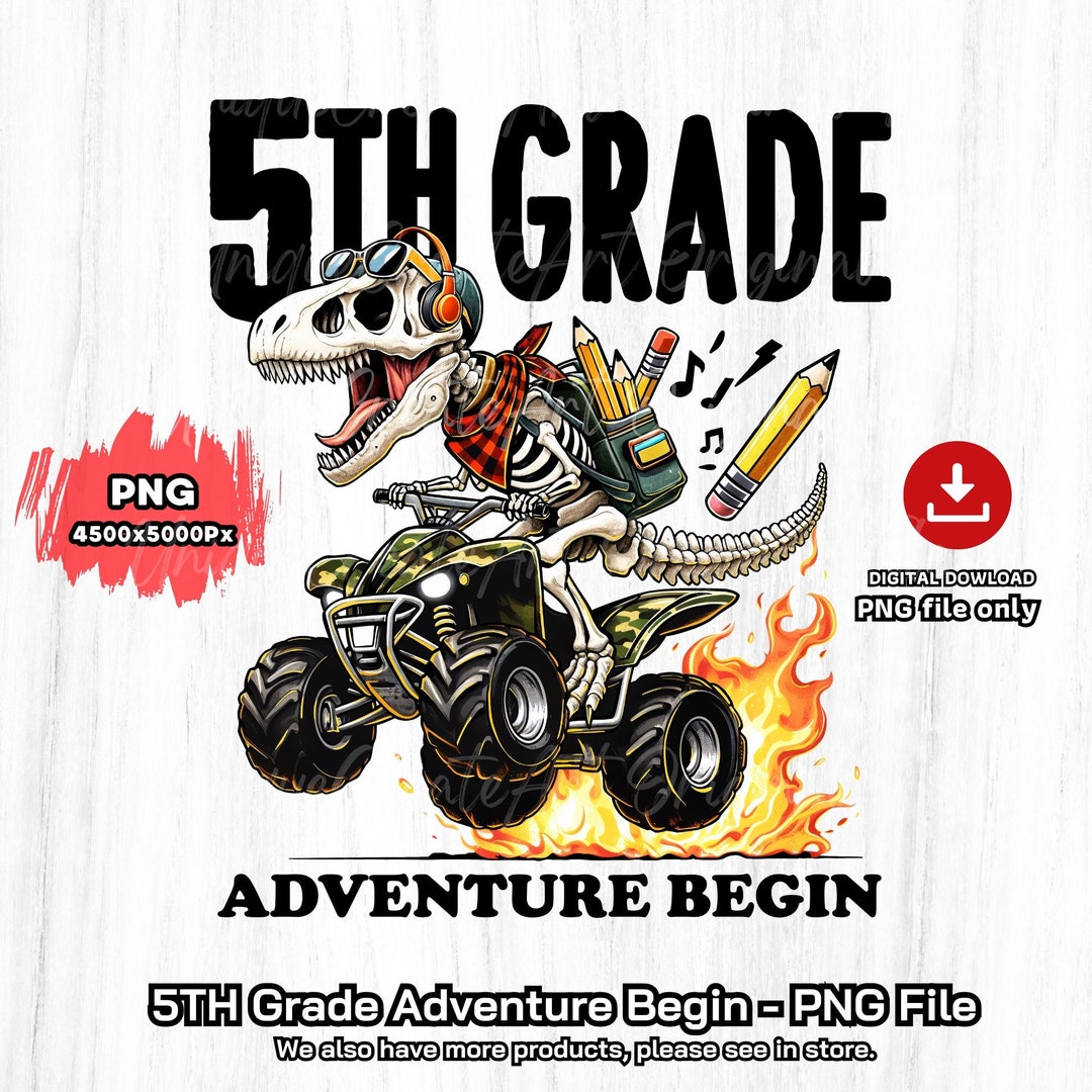 5th Grade T-rex Skeleton PNG: Back to School Adventure (digital ...