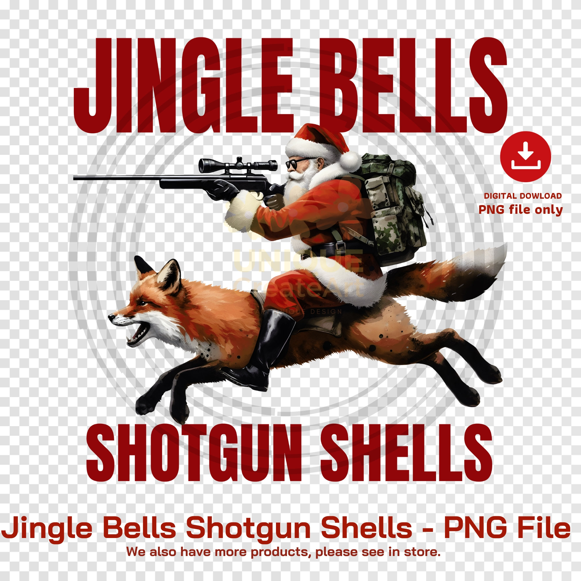 Jingle Bells Shotgun Shells Png, Santa Hunting Png, Santa Red Fox ...
