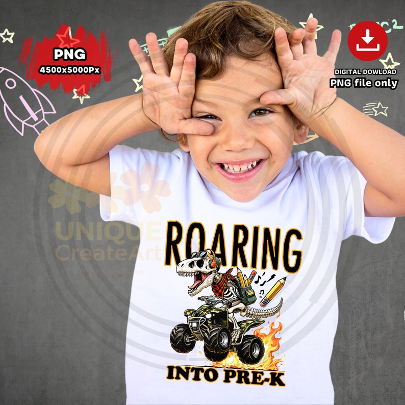 Roaring Into Pre-k Png, Boys T-rex Skeleton Png, First Day of School ...