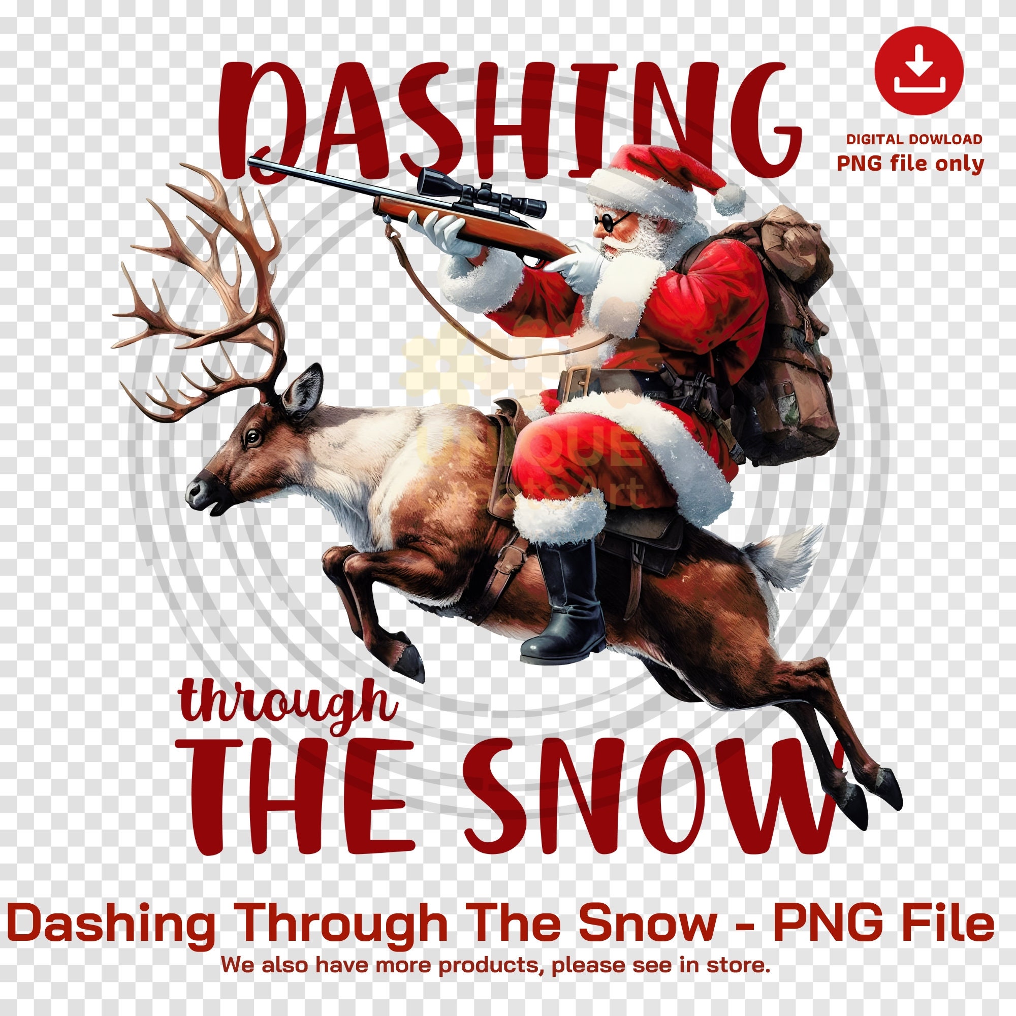 Dashing Through the Snow Png, Santa Hunting Png, Santa Deer Hunting Png ...