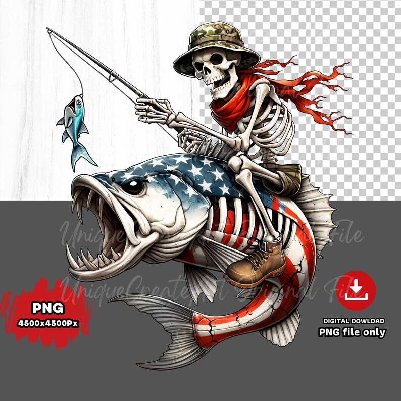 Funny Skeleton Fishing PNG: Fisherman Gift (digital Download) - Etsy
