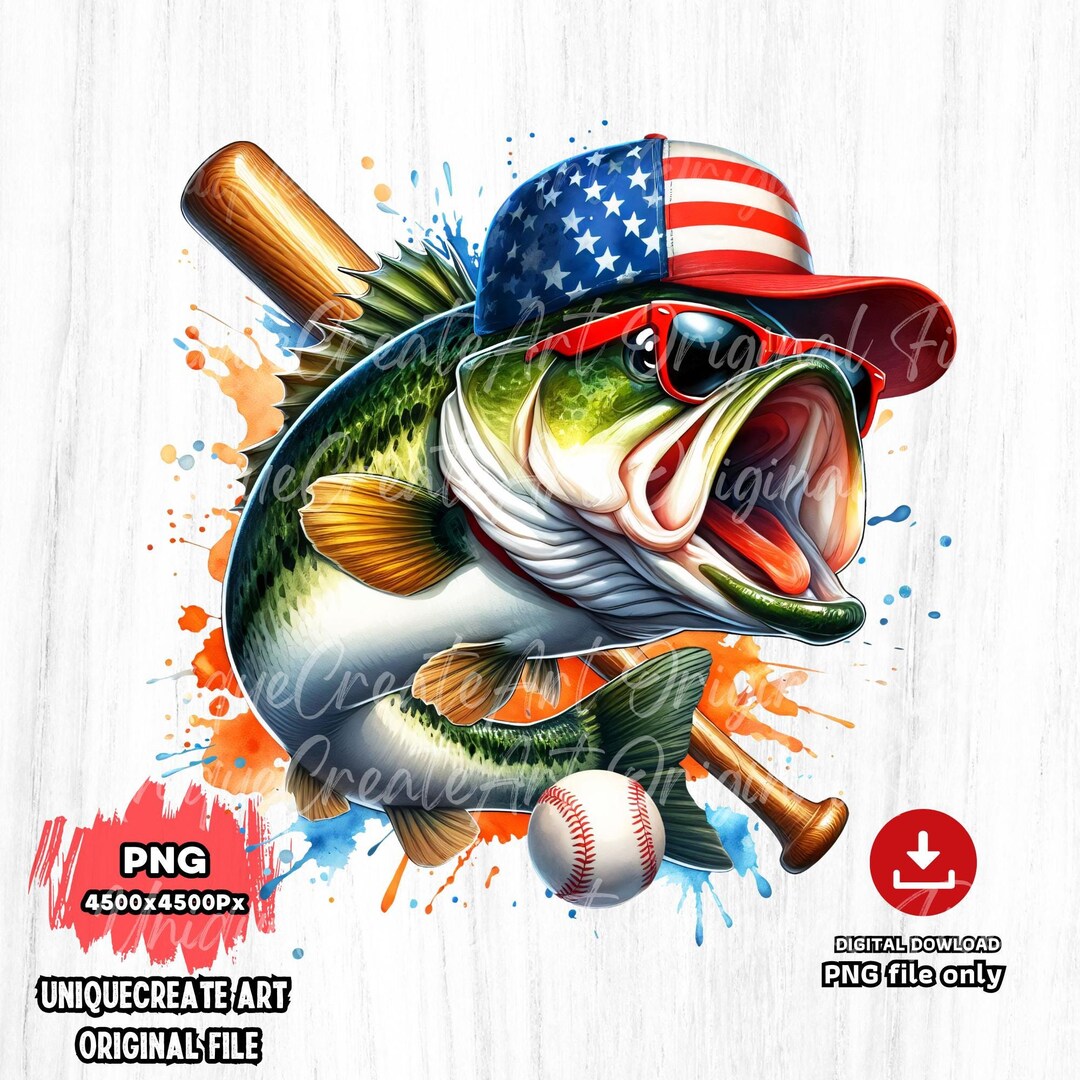 American Bass Baseball PNG: Funny Fishing Design (digital Download) - Etsy
