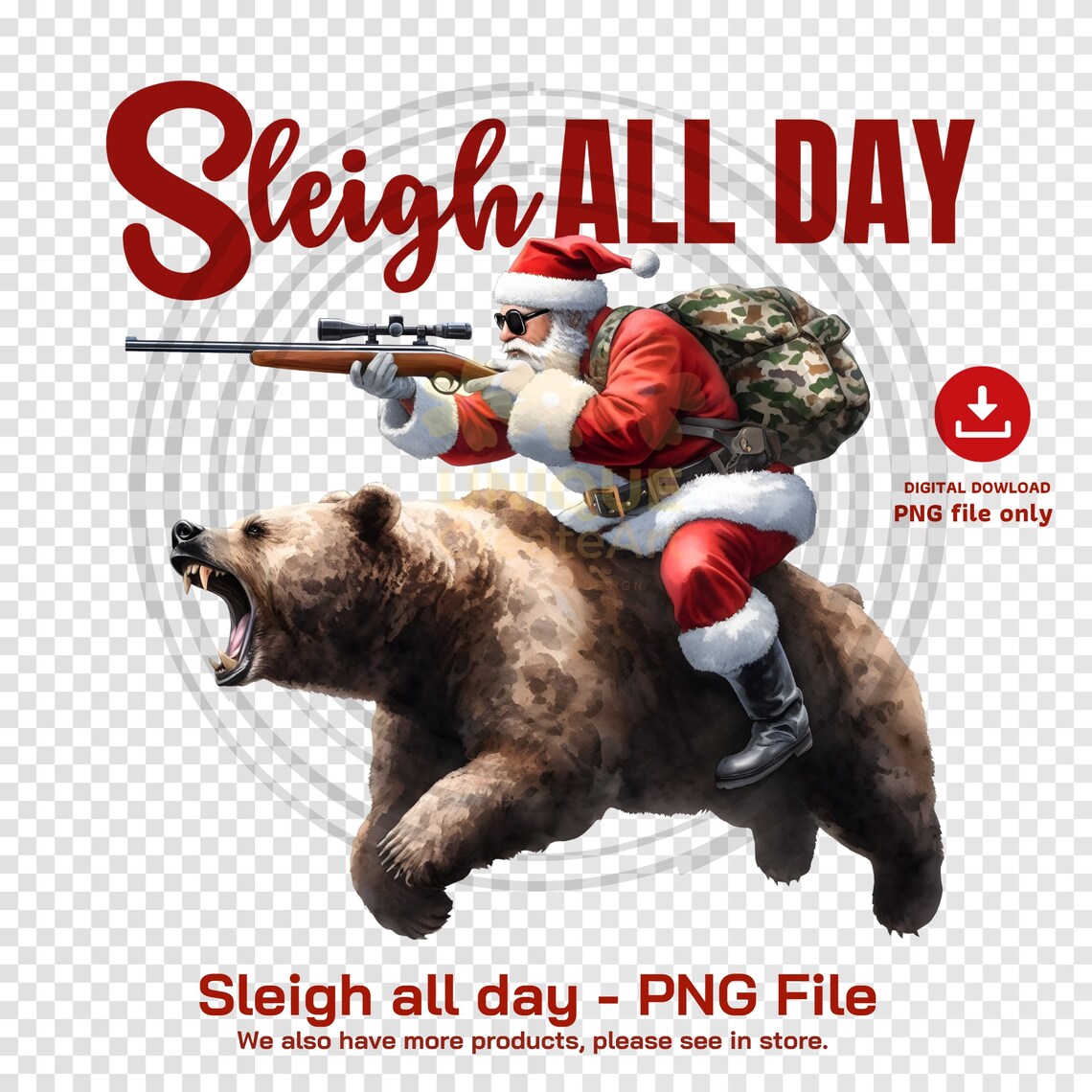 Sleigh All Day Png, Santa Hunting Png, Santa Bear Hunting Png ...
