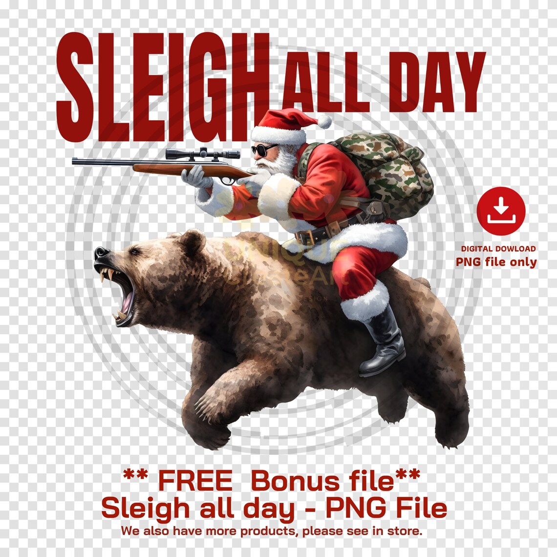 Sleigh All Day Png, Santa Hunting Png, Santa Bear Hunting Png ...