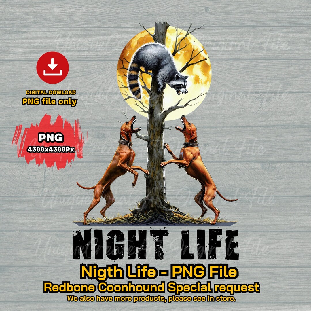Night Life PNG: Redbone Coonhound Hunting Design (digital Download) - Etsy