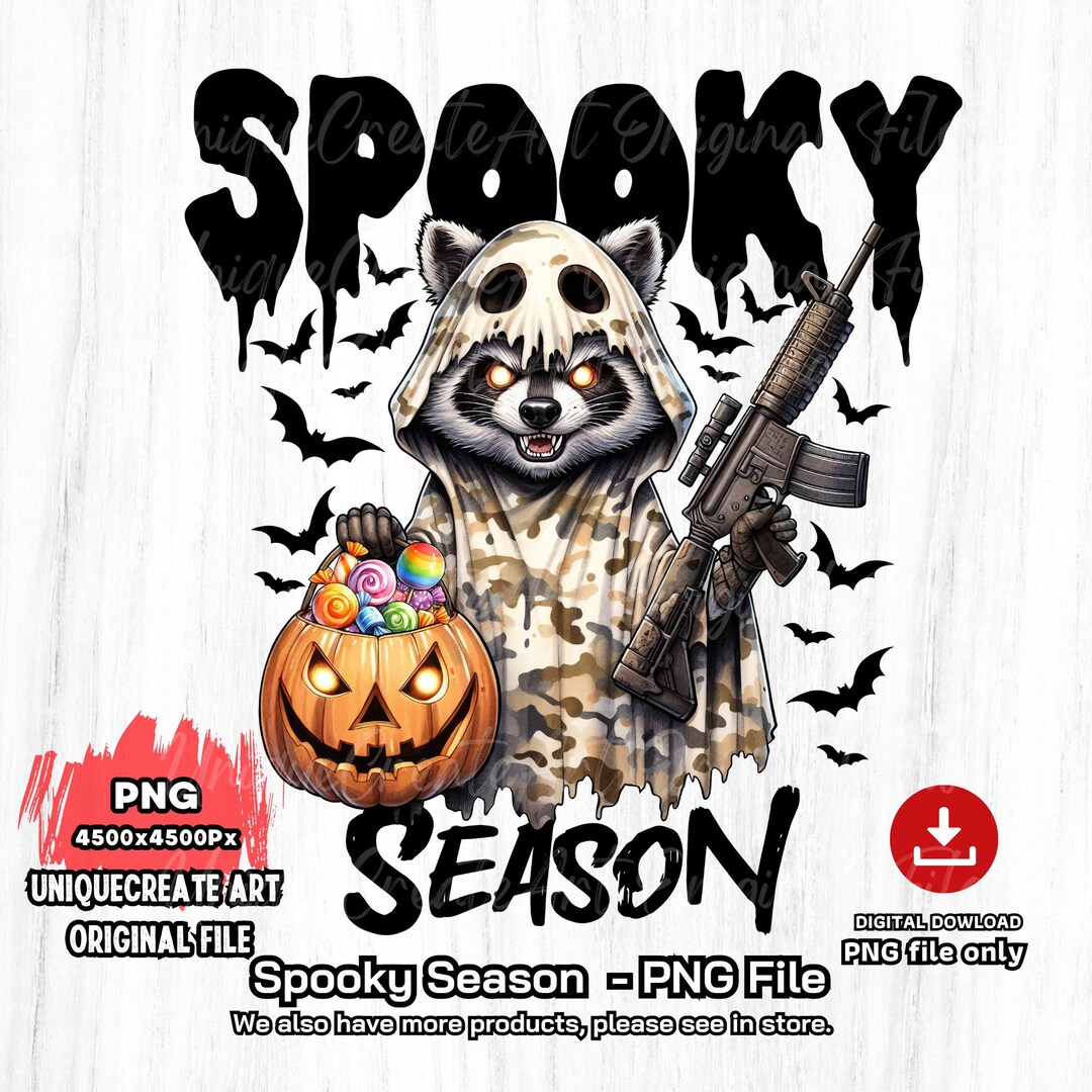 4 Spooky Season Coon Hunter Png, Halloween Png, Ghost Raccoon Png ...