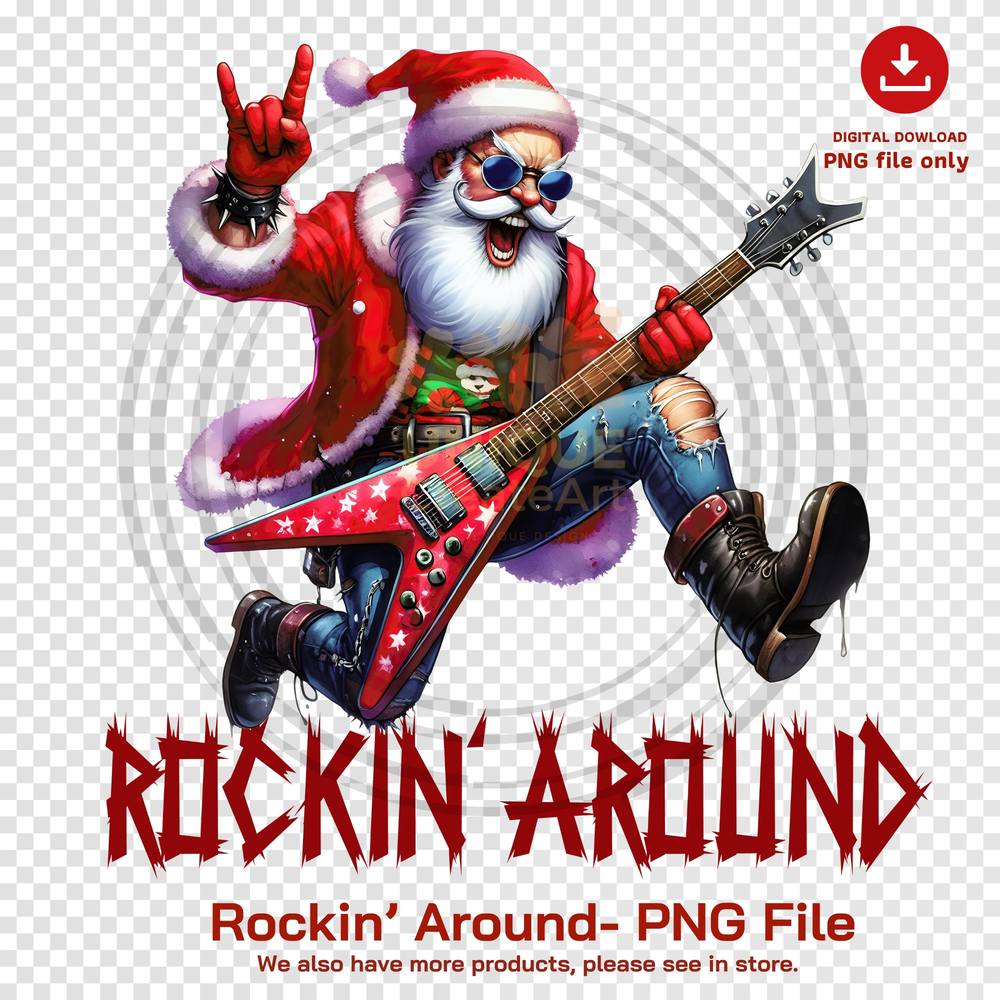 Rockin' Santa Guitar PNG: Funny Metal Christmas (digital Download) - Etsy