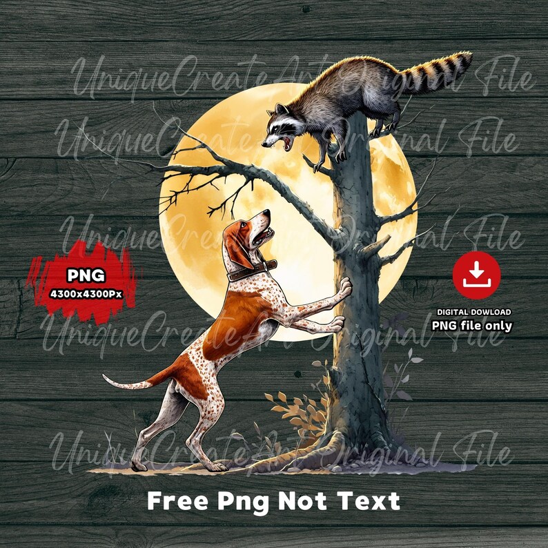 Keep 'em Treed Png, Night Coon Hunting With Red Tick Coonhound Png ...