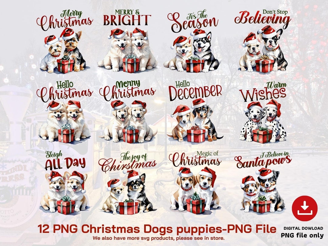 12 Christmas Dogs Puppies PNG, Watercolor Dog Png, Christmas Dog Png ...