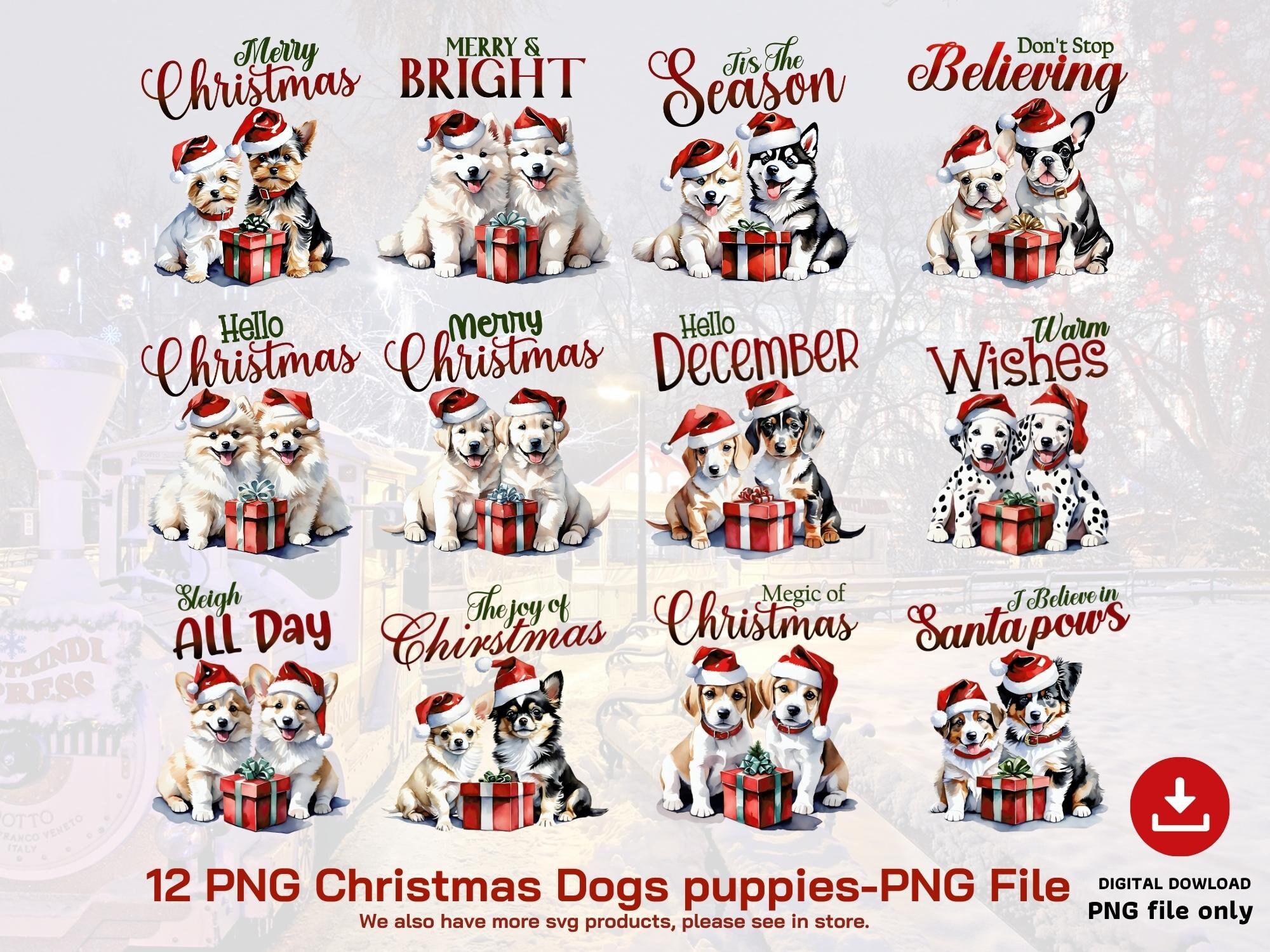 12 Christmas Dogs Puppies PNG, Watercolor Dog Png, Christmas Dog Png ...