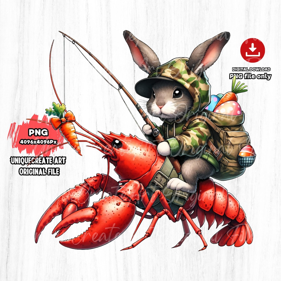 Camo Easter Bunny Riding Crawfish PNG: Crawfish Hunter (digital ...