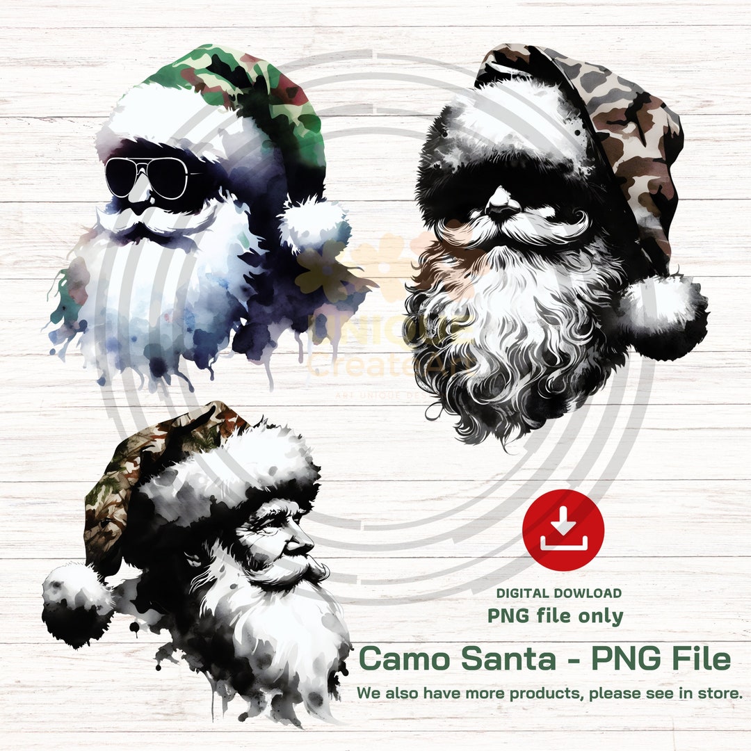 Camo Santa Png, Santa Wear Camo Hat Png, Christmas Hunting Png, Hunting ...